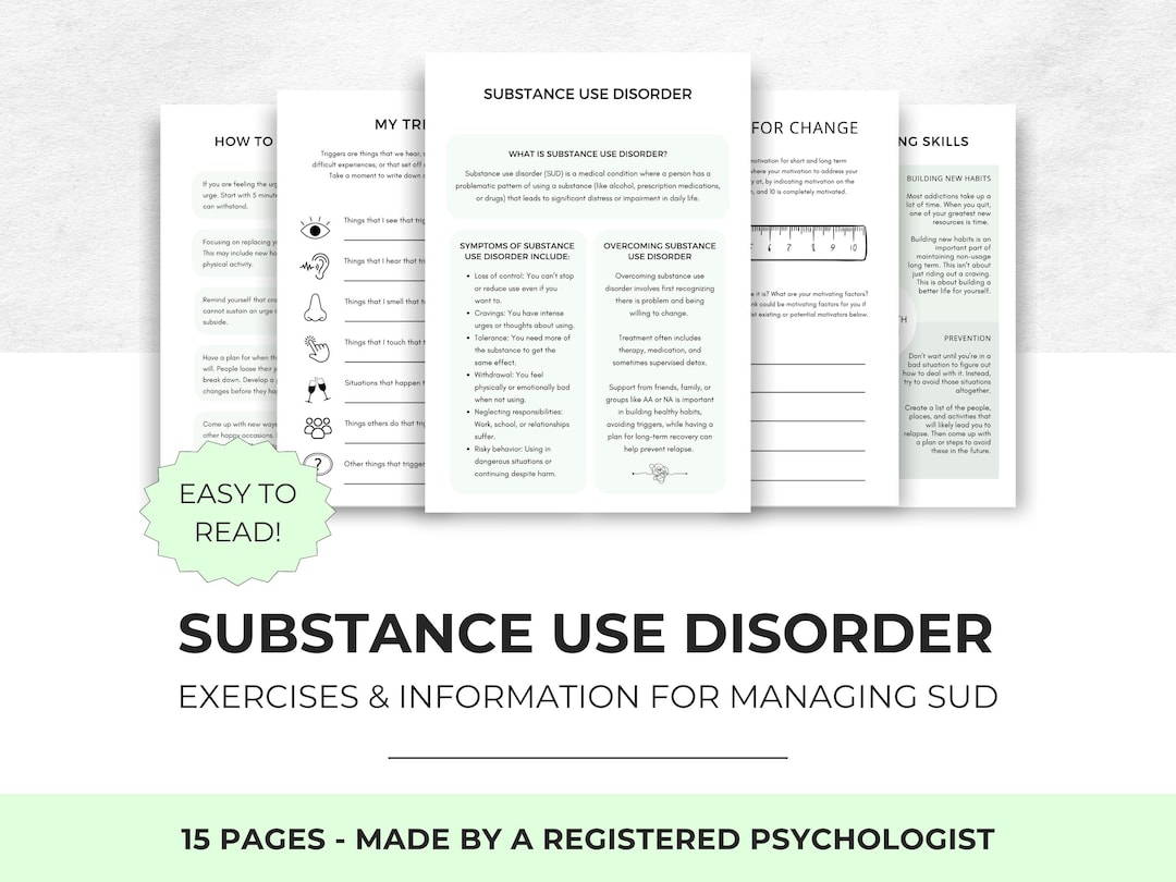 Substance Use Disorder Worksheets and Activities for Managing SUD and ...