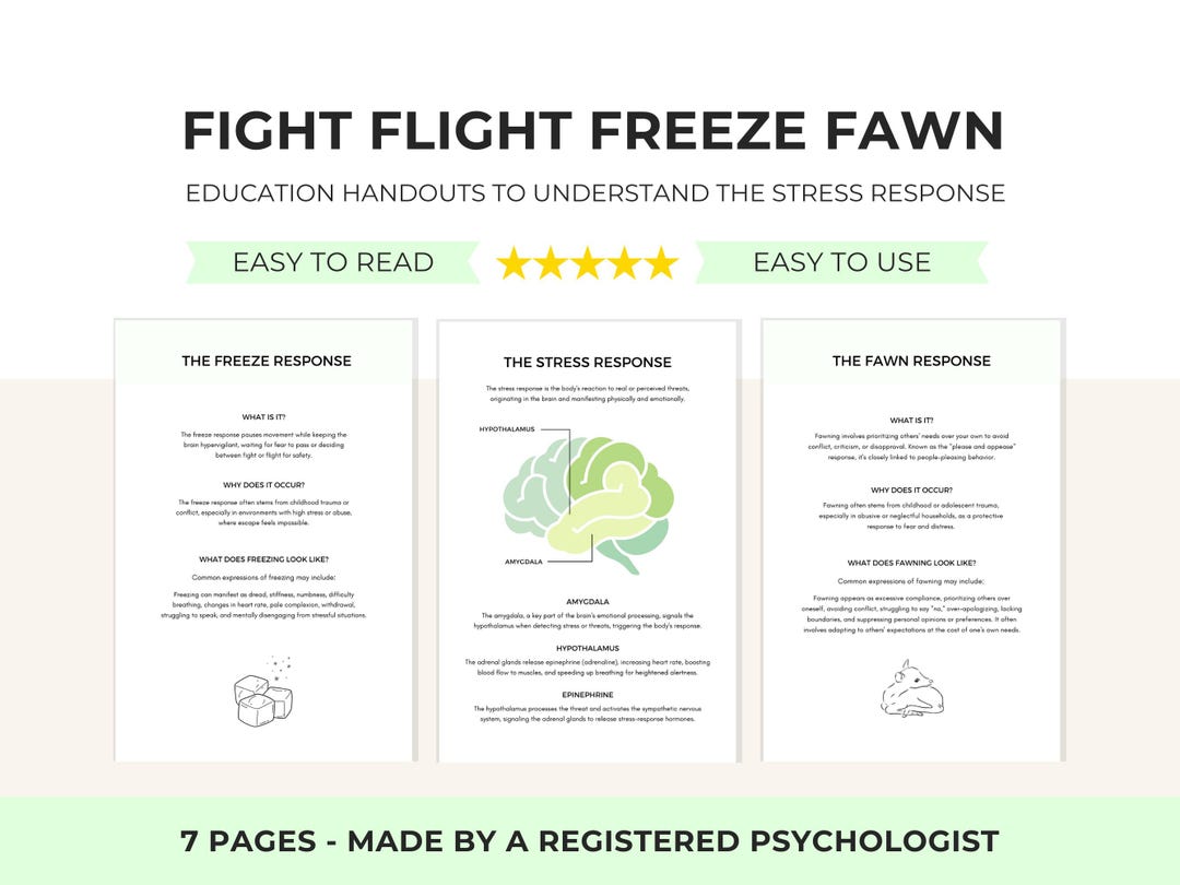 Fight Flight Freeze Fawn Therapy Education Handouts for Understanding ...