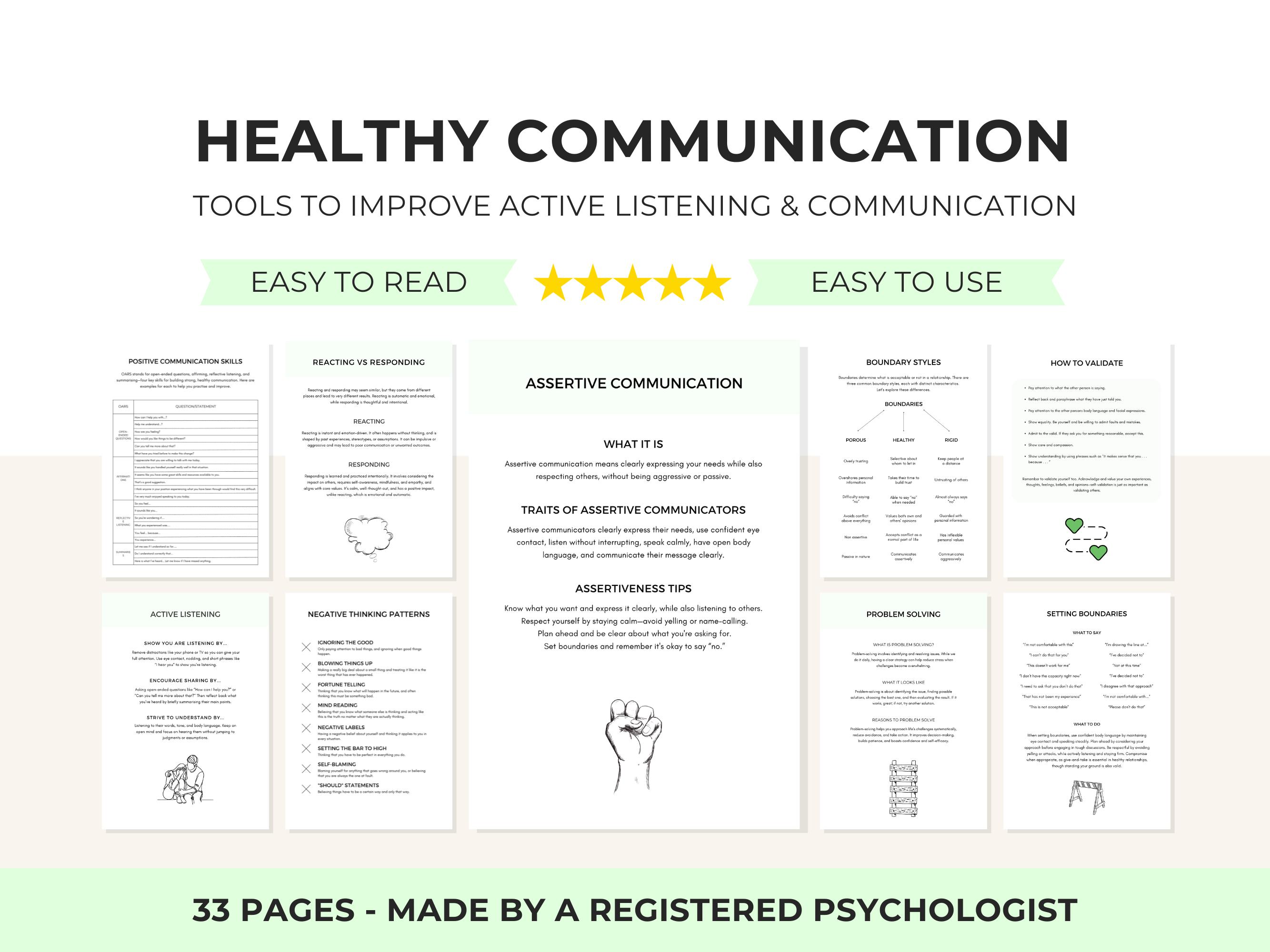 Healthy Communication Therapy Handouts to Build Assertive Communication ...