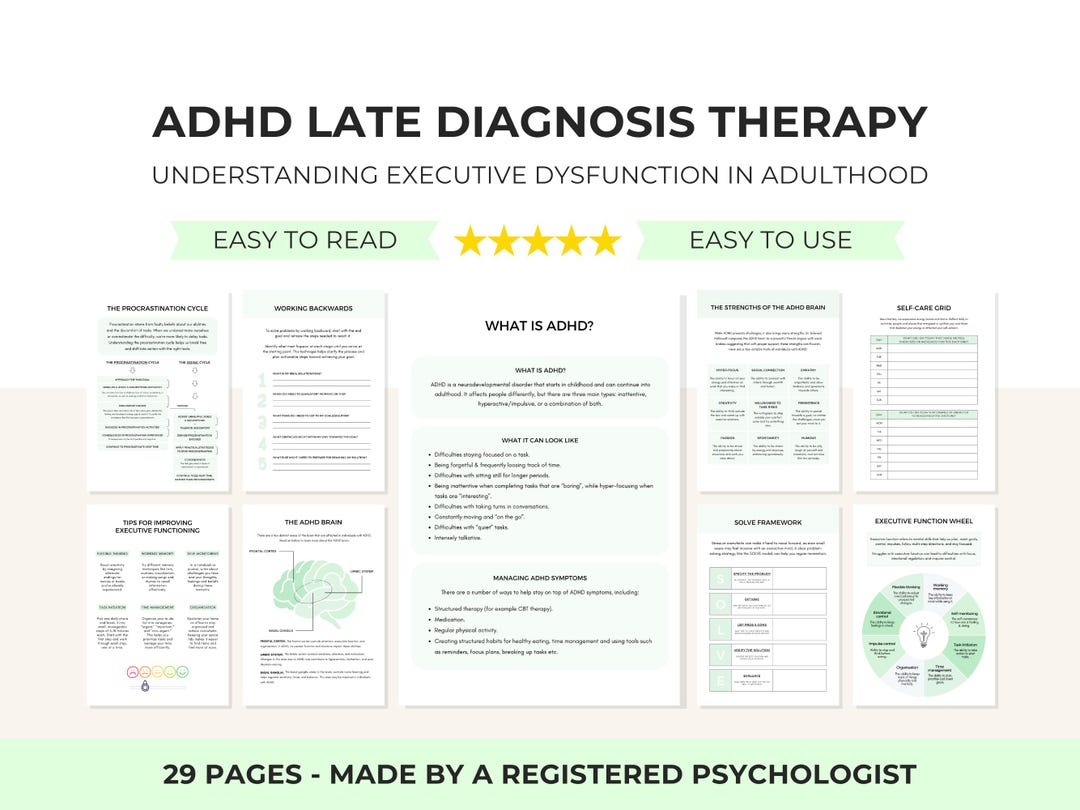 ADHD Late Diagnosis Therapy Worksheets Bundle for Adults & Teens ...