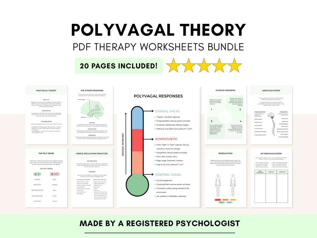 Polyvagal Theory Worksheets for Stress & Trauma Management With Nervous ...