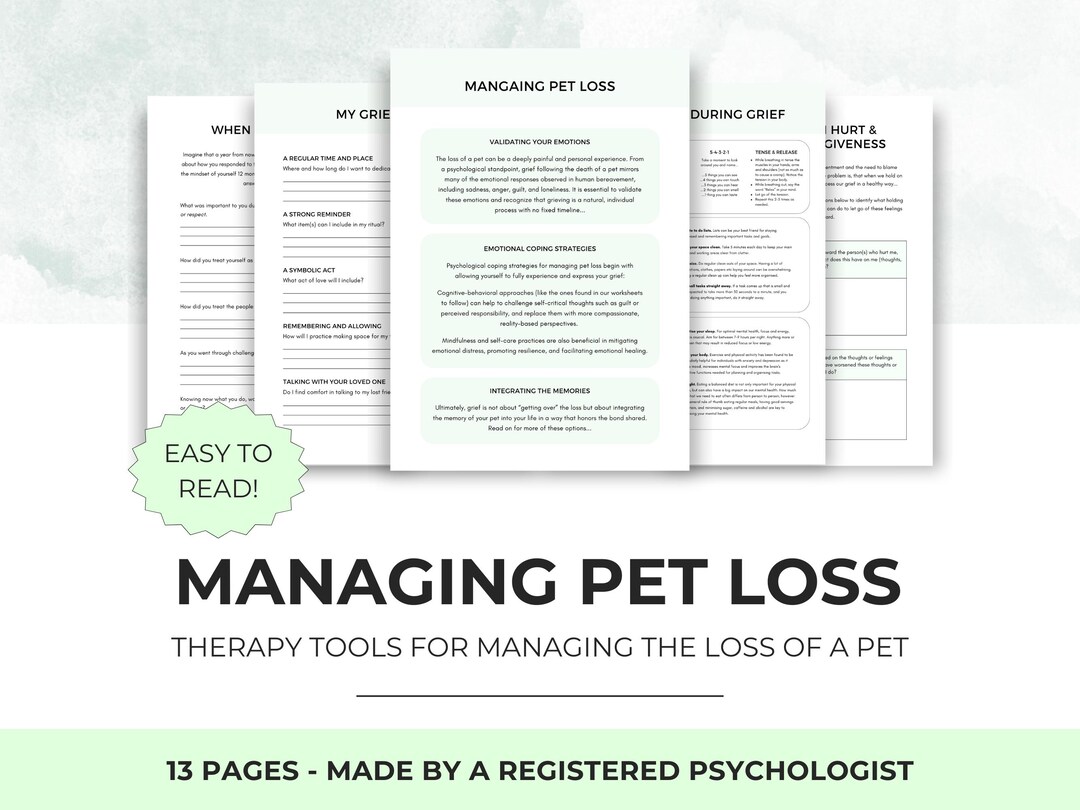 Pet Loss Therapy Worksheets for Managing Grief and Loss, Grieving a Pet ...