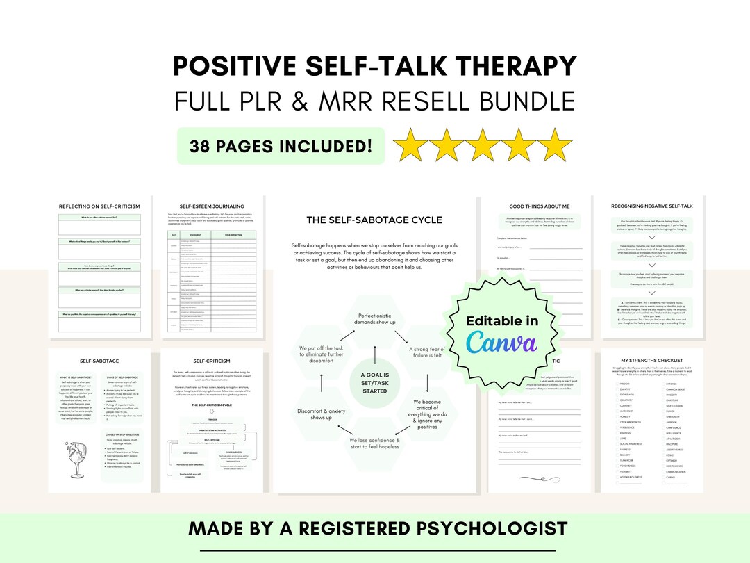 Positive Self Talk Therapy Worksheets Resell Bundle, PLR and MRR Canva ...