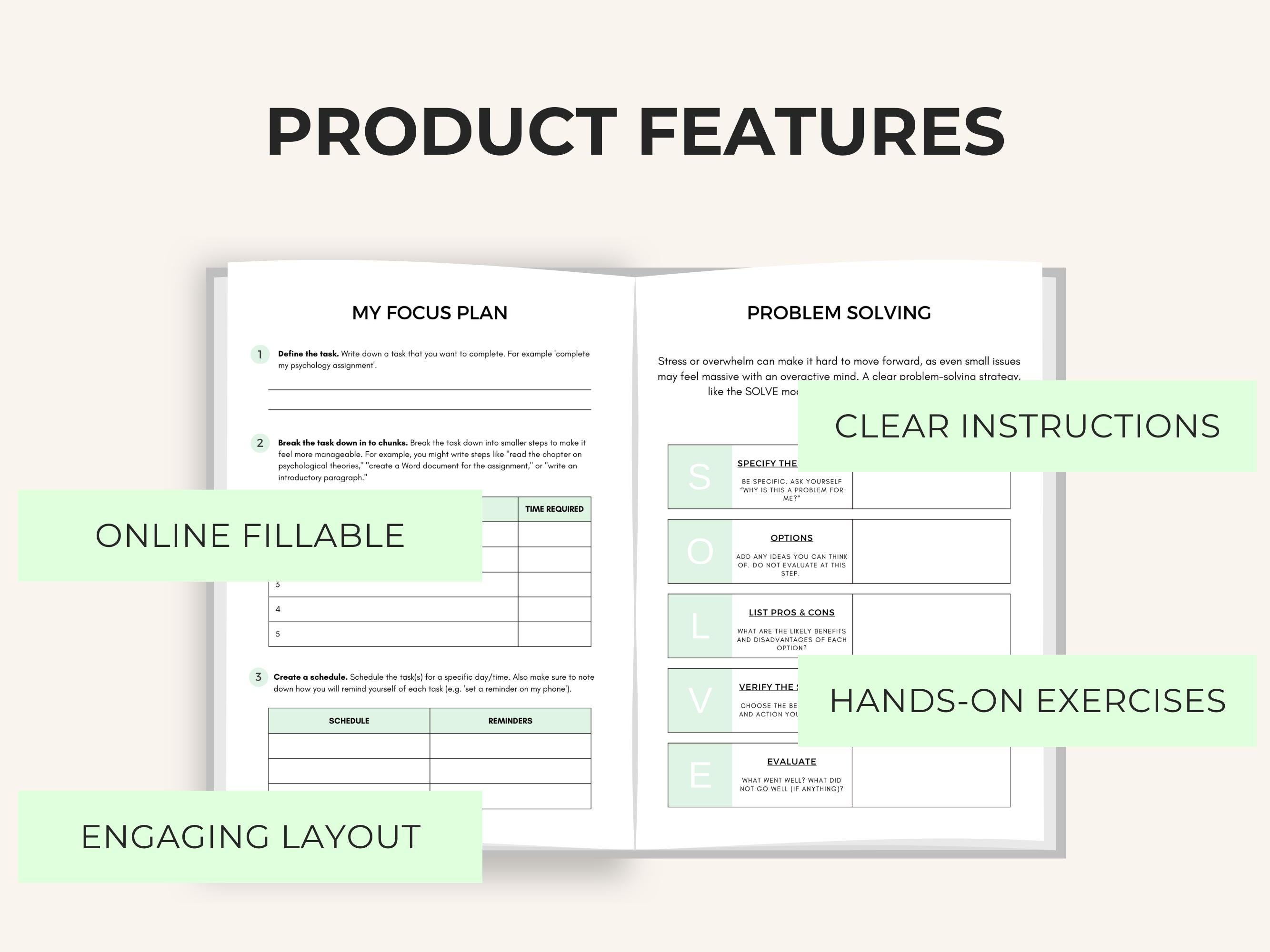 Focus Plan Worksheets for Concentration & Productivity (PDF Digital ...