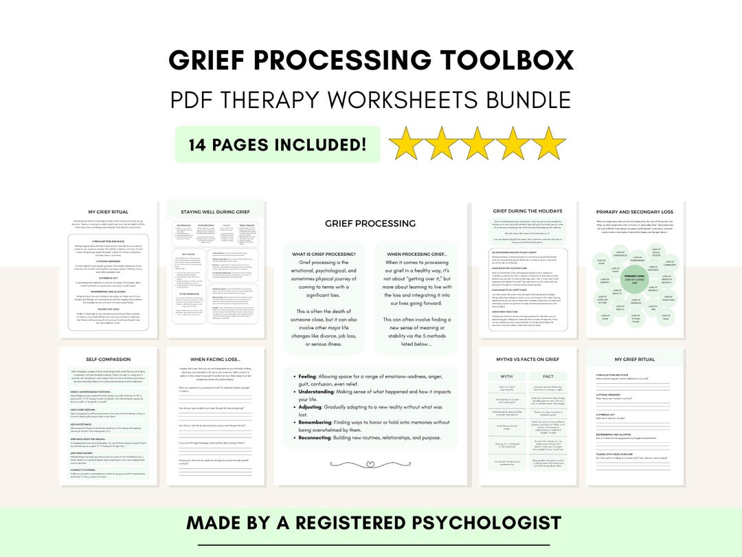 Grief Processing Therapy Worksheets for Adults & Teens Managing Loss ...