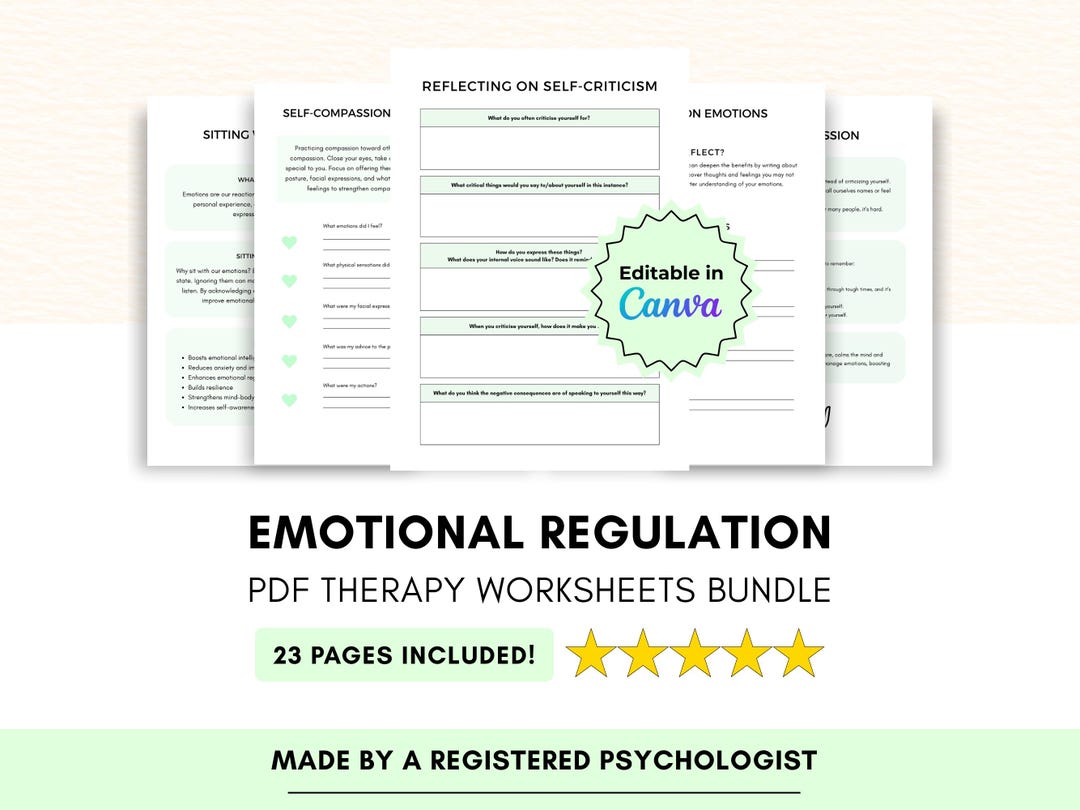 Emotional Regulation Worksheets: Canva Editable, PLR & MRR Digital ...