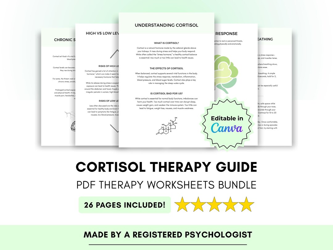 Cortisol Therapy Worksheets, Canva Editable With Private Label & Master ...