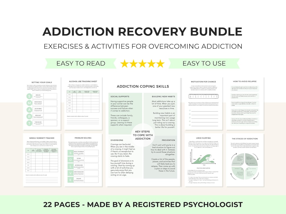 Addiction Recovery Worksheets Bundle for Overcoming Addiction and Managing Substance Use ...