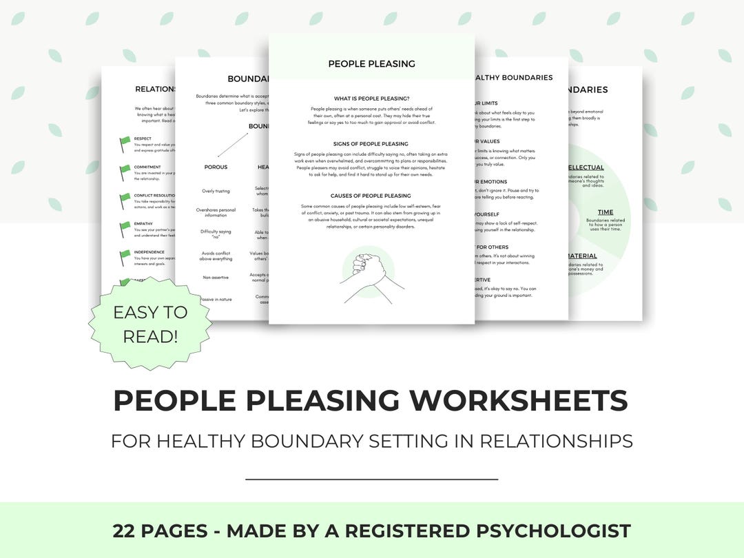 People Pleasing Therapy Worksheets for Setting Healthy Boundaries ...