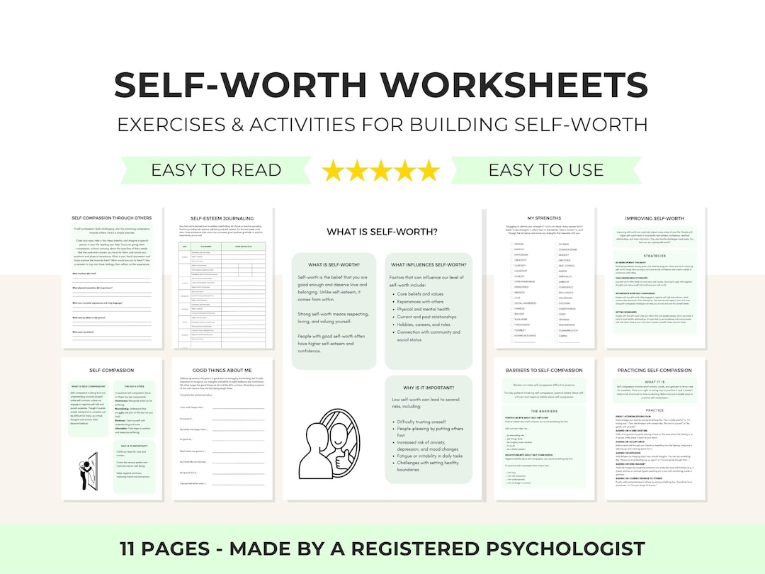 Self-worth Worksheets Bundle for Building Self-worth, Improving Self ...