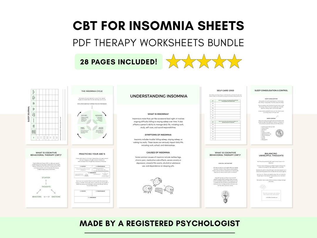 CBT for Insomnia Worksheets With Sleep Hygiene & Mindfulness (PDF ...