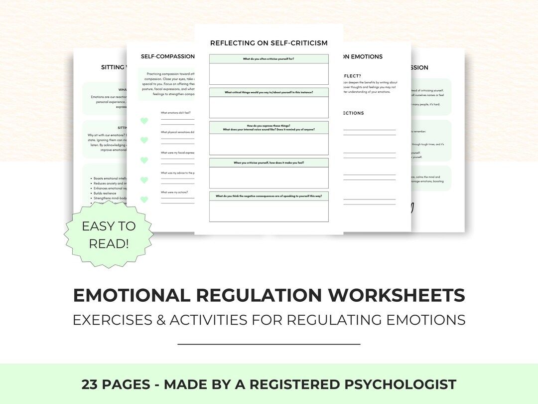 Emotional Regulation Worksheets: Wheel of Emotions & Self-compassion ...