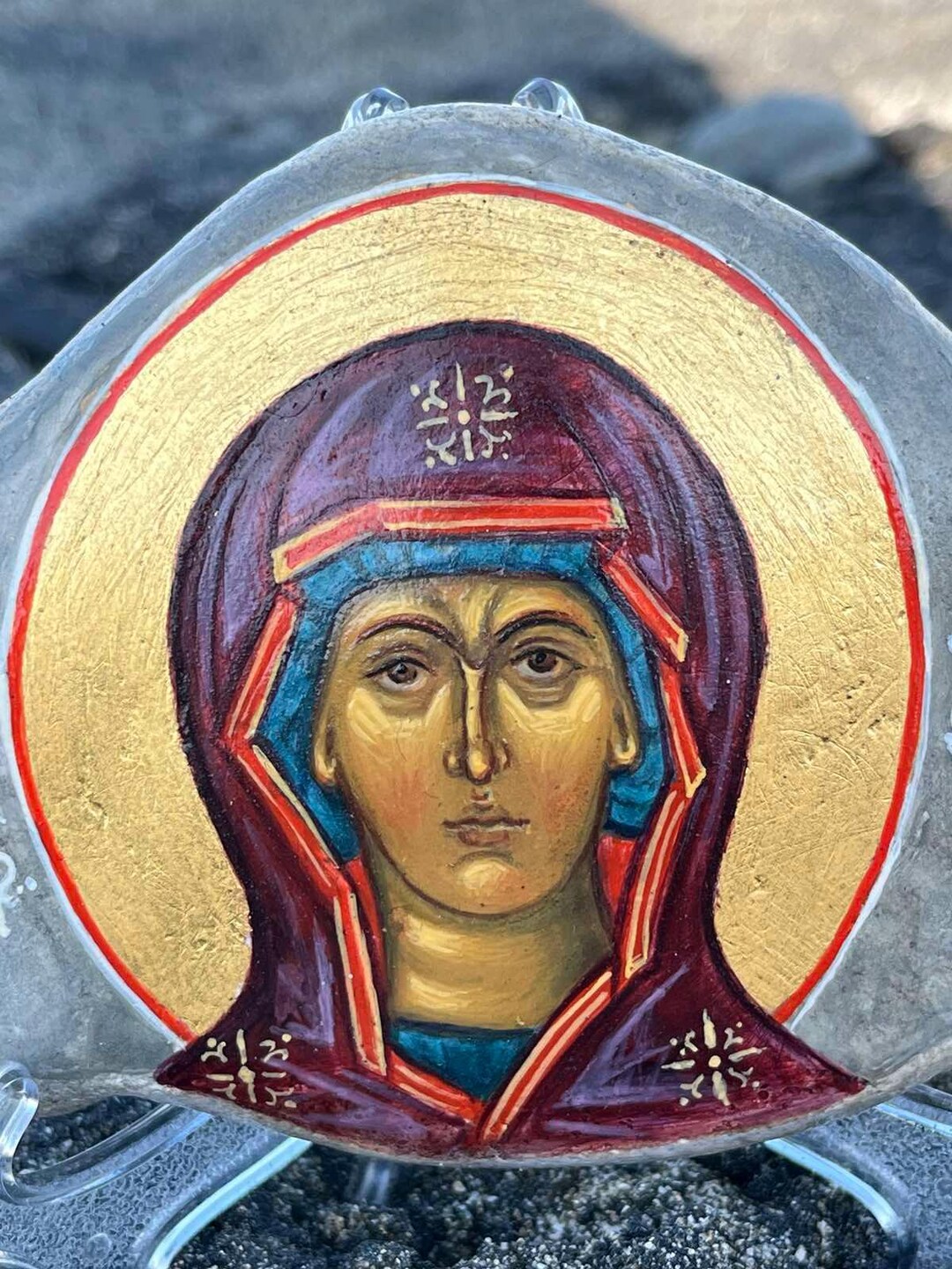 Orthodox Icon of the Theotokos – Hand-painted on Sea Stone With Gold ...