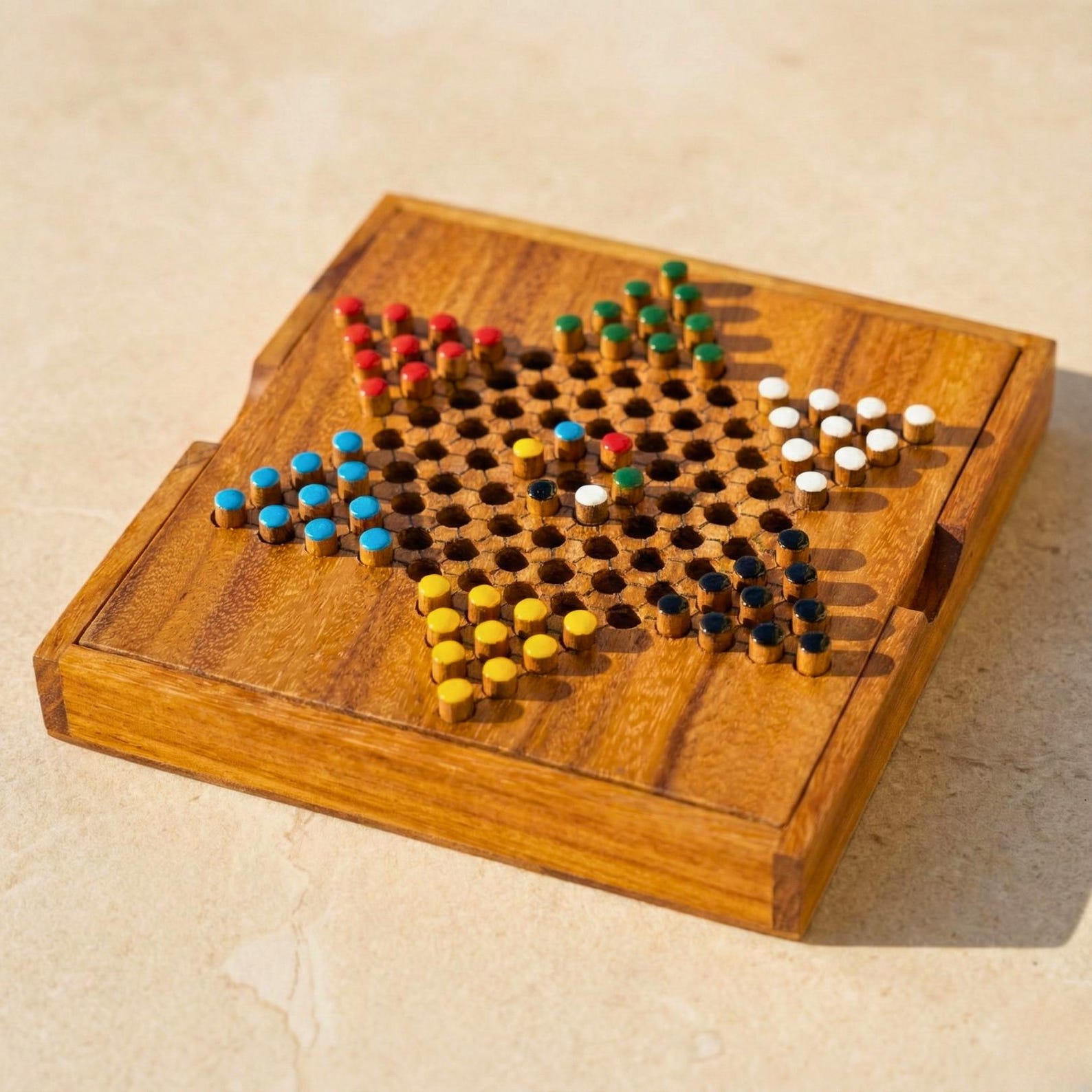 Hand Carved Wood Chinese Checkers Set: Rustic Portable Board Game, Toy ...
