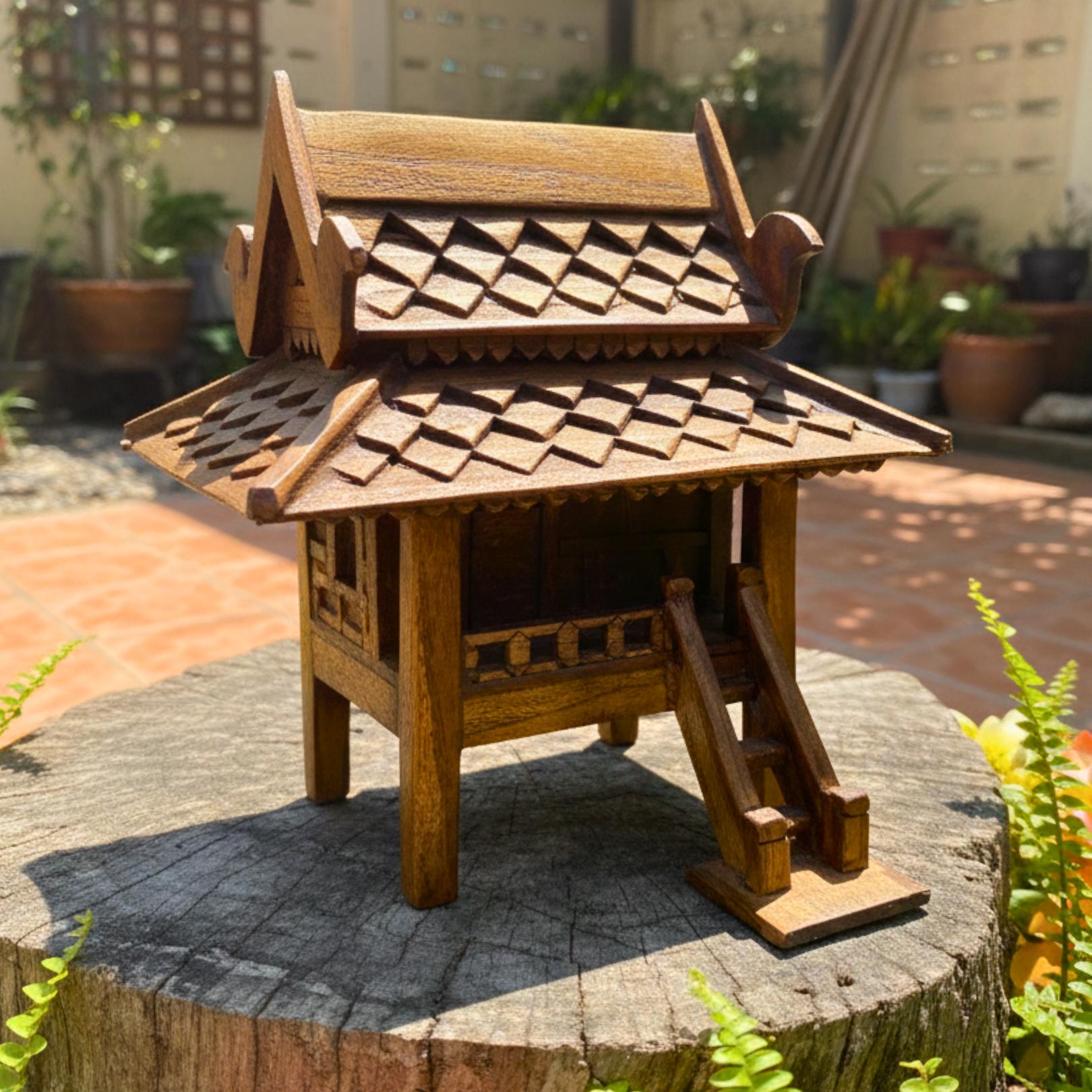 Hand Carved Teak Wood Spirit House: Traditional Thai Architectural ...