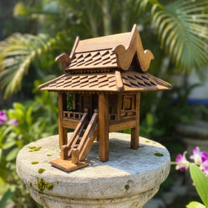 Teak Wood Spirit House 11 Inch Architectural Miniature for Zen Home ...