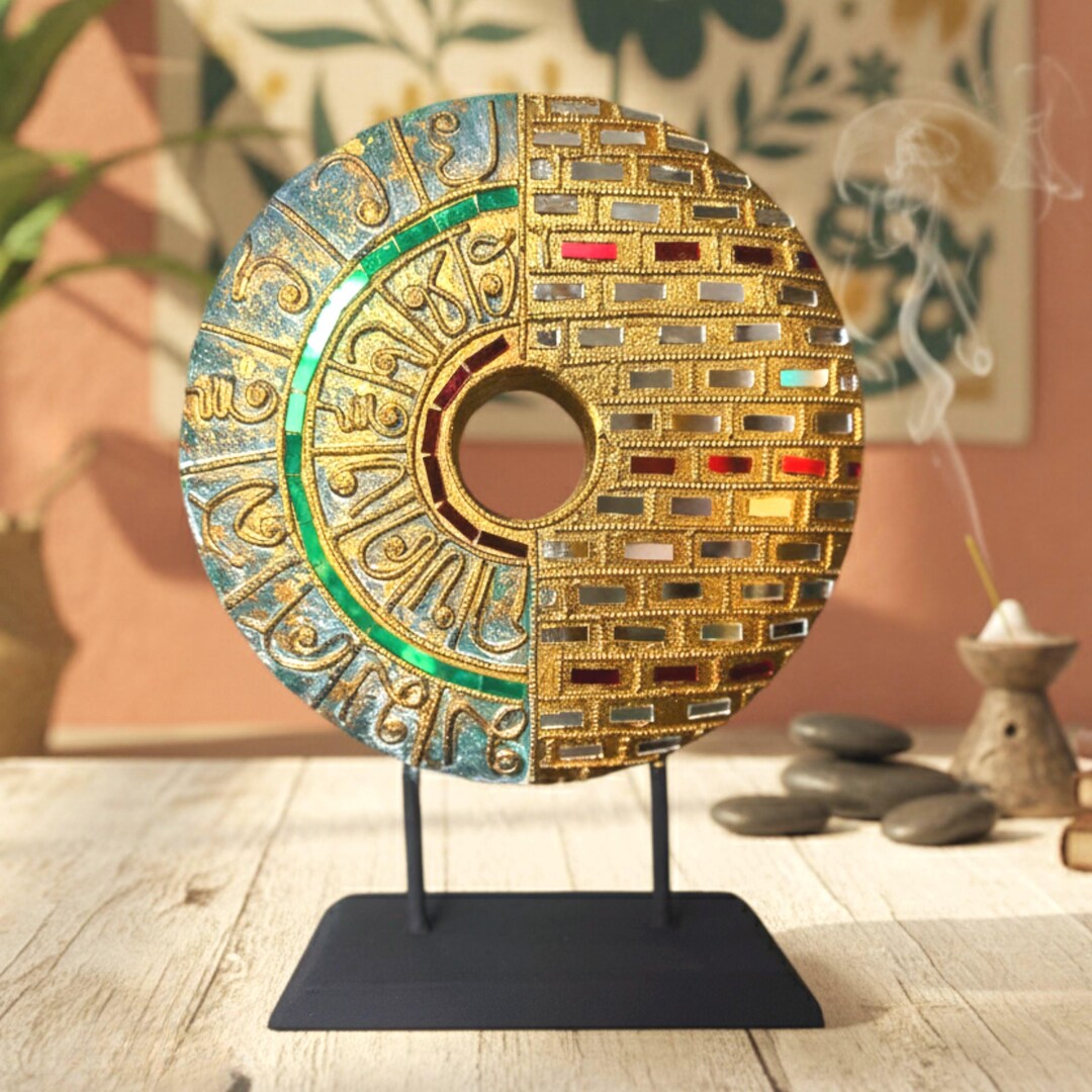 Handcrafted Mandala Disc Geometric Mosaic: Thai Folk Art Inlaid ...