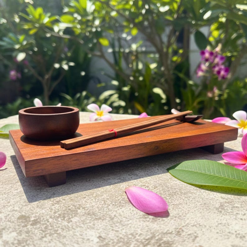 Hand Carved Wood Sushi Serving Platter: Warm Tone Asian Fusion ...
