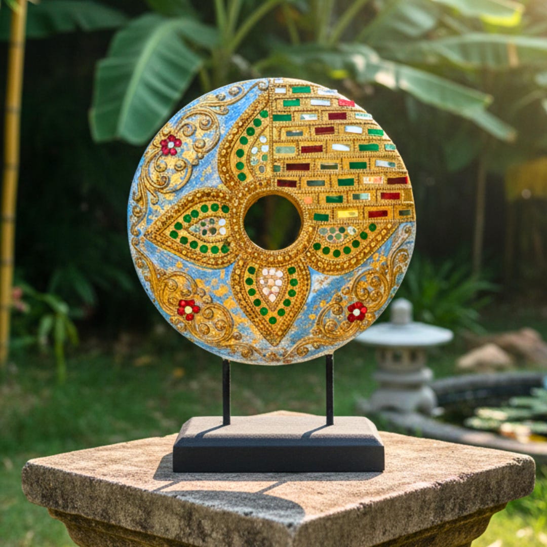 Handcrafted Mandala Disc on Stand (floral): Thai Wood Sculpture Zen ...