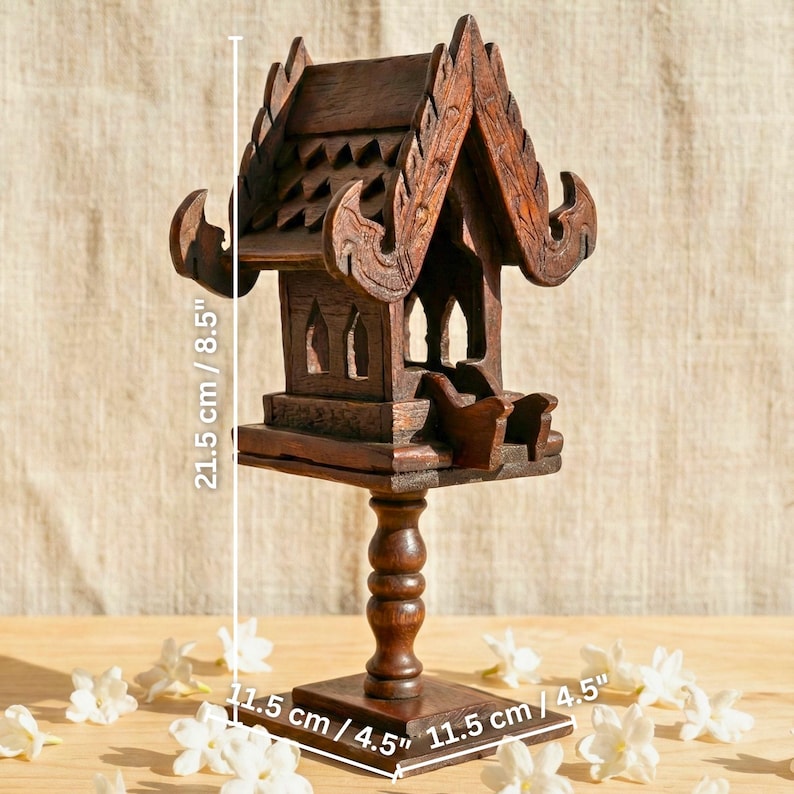 Hand Carved Teak Wood Spirit House Shrine on Pedestal: Thai Altar Decor ...