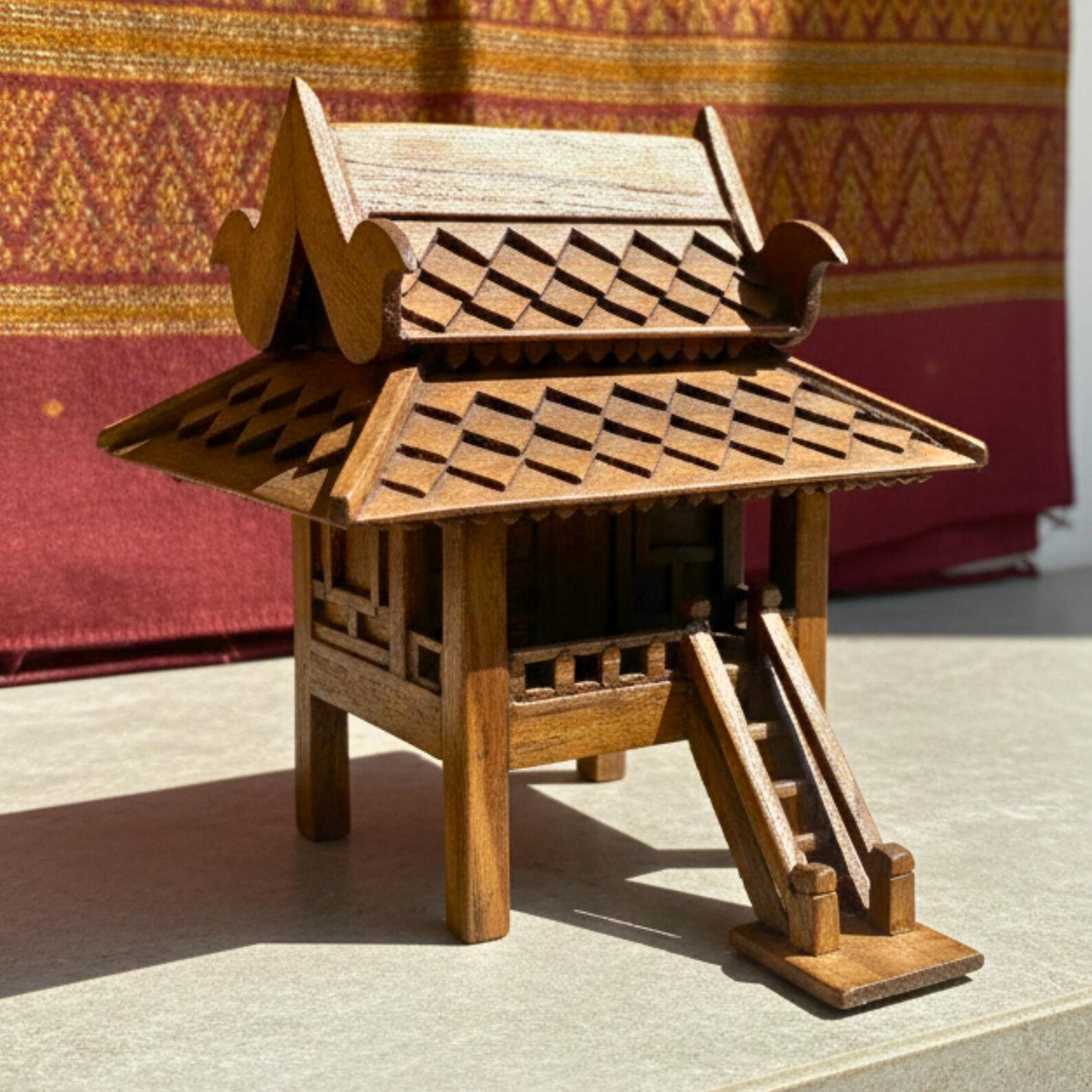 Teak Wood Spirit House 11 Inch Architectural Miniature for Zen Home ...