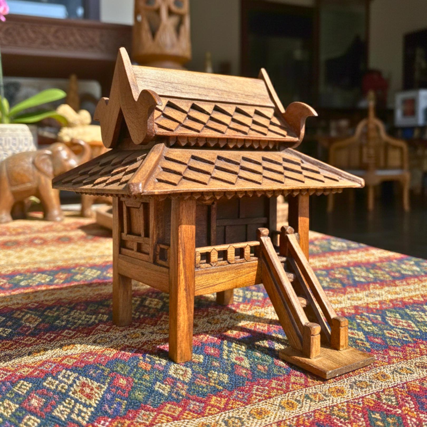 Hand Carved Teak Wood Spirit House: Traditional Thai Architectural ...