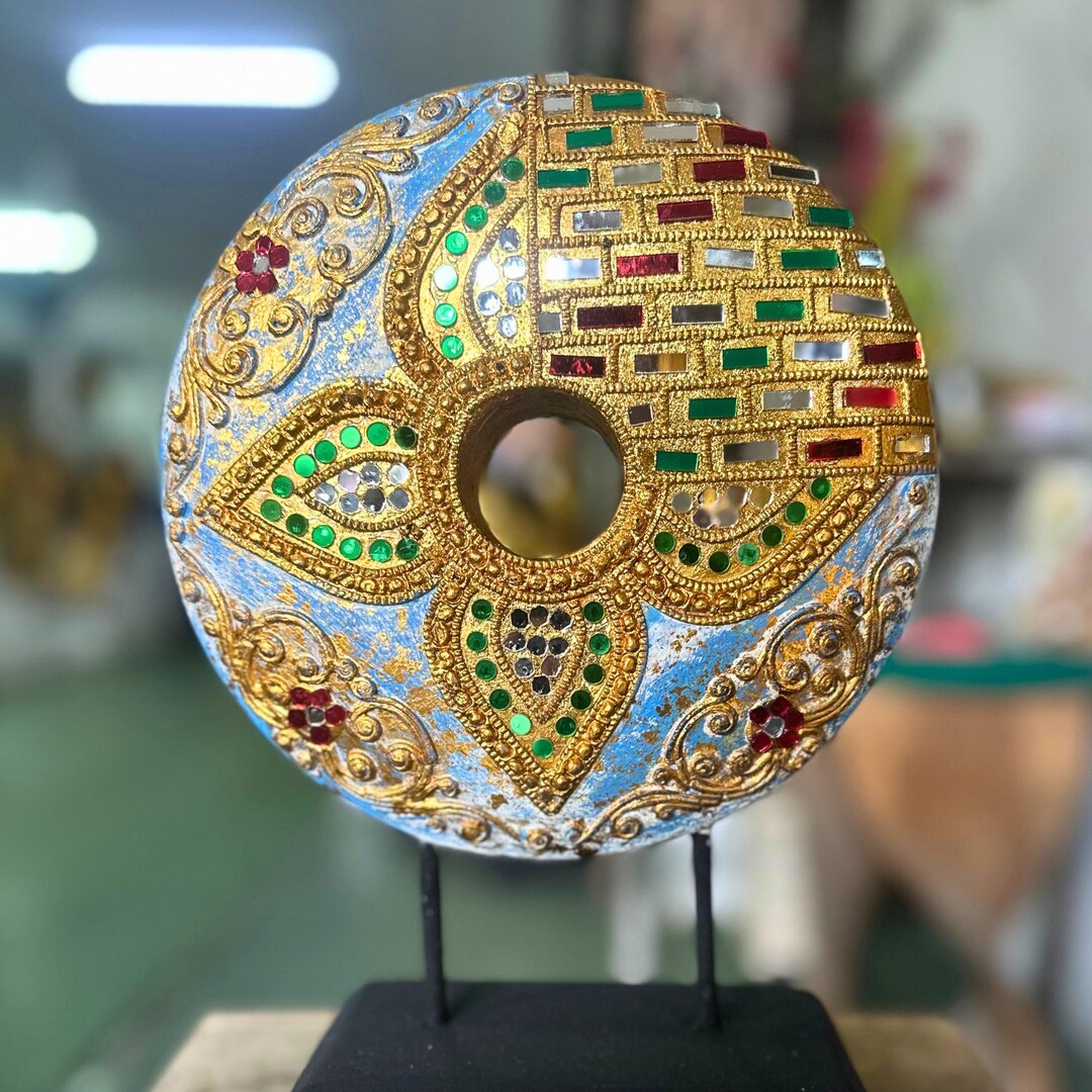 Handcarved Mandala Disc on Stand | Intricate Wood Decor | Folk Art ...