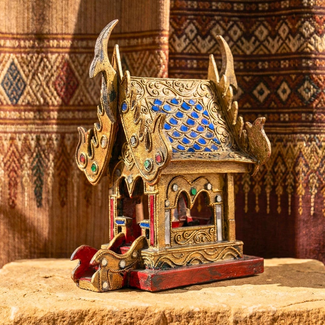 Hand Painted Thai Teak Wood Spirit House: Traditional Temple Shrine ...
