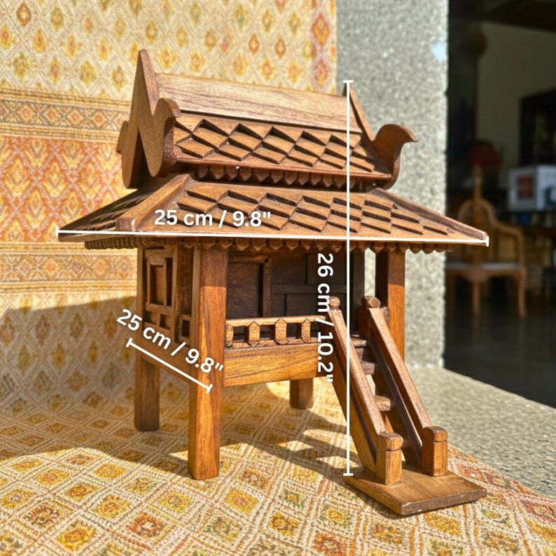 Teak Wood Spirit House 11 Inch Architectural Miniature for Zen Home ...
