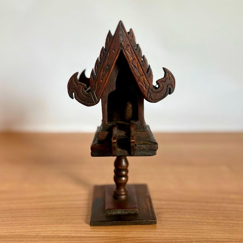 Hand Carved Acacia Wood Thai Spirit House Sculpture: Vintage Sacred ...