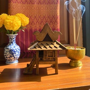 Hand Carved Teak Wood Spirit House: Traditional Thai Architectural ...