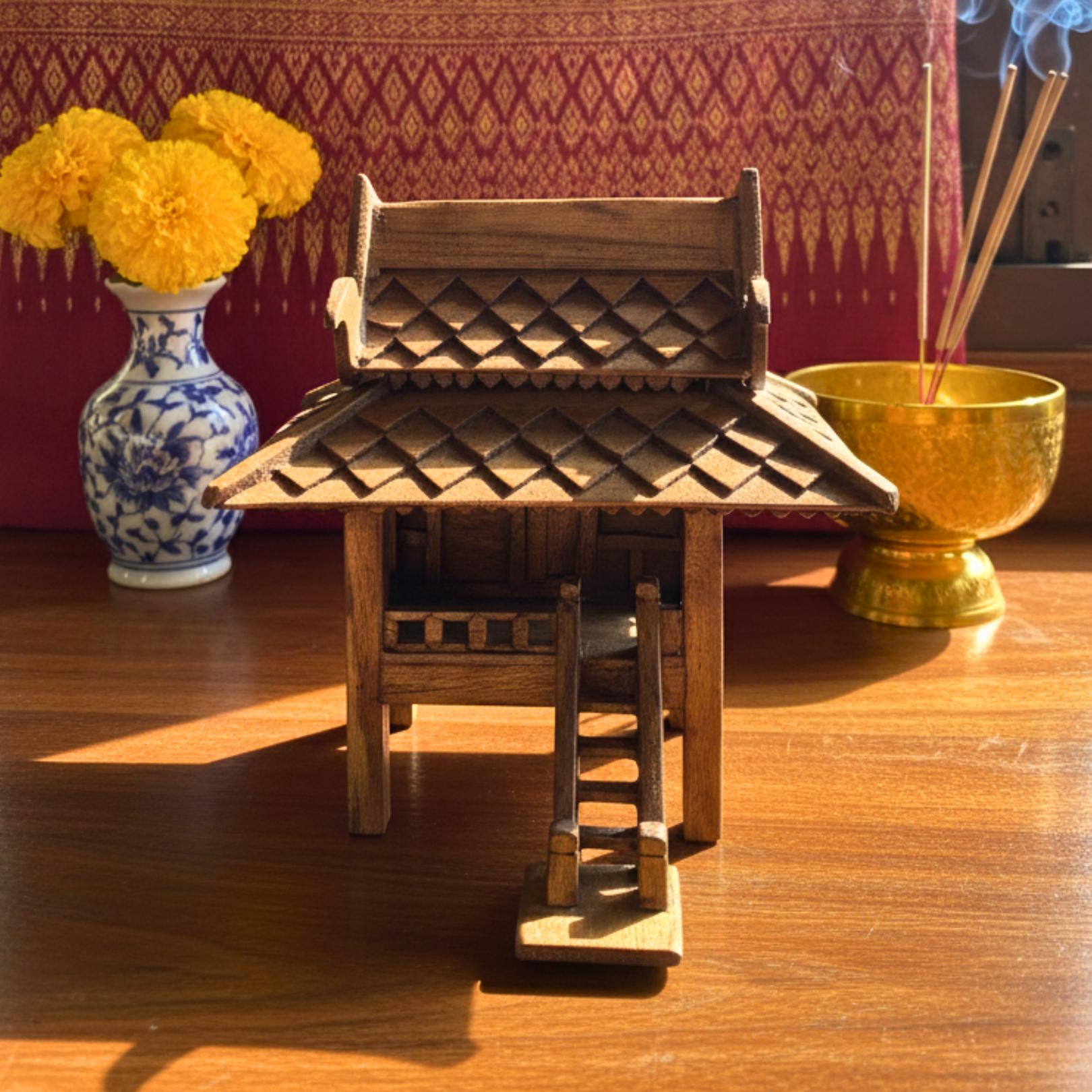 Hand Carved Teak Wood Spirit House: Traditional Thai Architectural ...