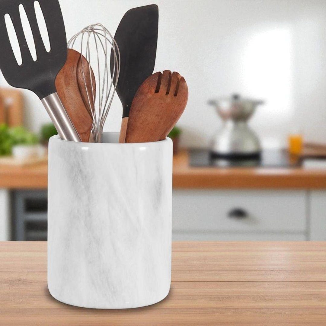Marble Kitchen Utensil Holder | Stone Utensil Crock & Countertop Jar ...
