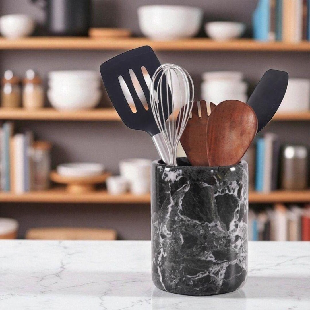 Marble Utensil Holder Kitchen Counter, Stone Utensil Crock, Cooking ...