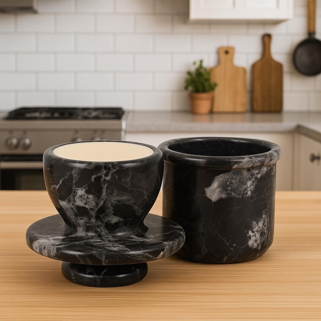 Black Marble Butter Keeper With Lid – 4.25 Inch Handmade French Butter ...