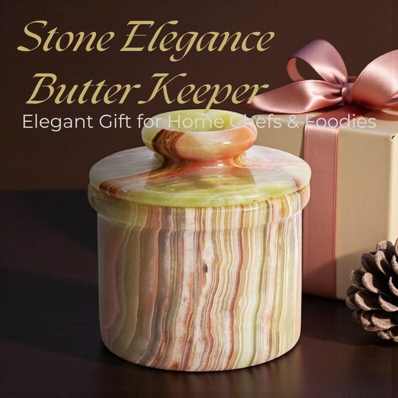 Green Onyx Marble Butter Keeper With Lid 4.25