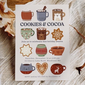Cookie Holiday Party Invitation, Cookies and Cocoa Invite Template, Hot ...