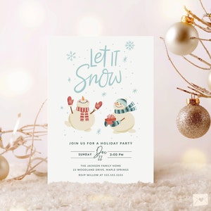 Snowman Holiday Party Invitation Template, Winter Christmas Party ...