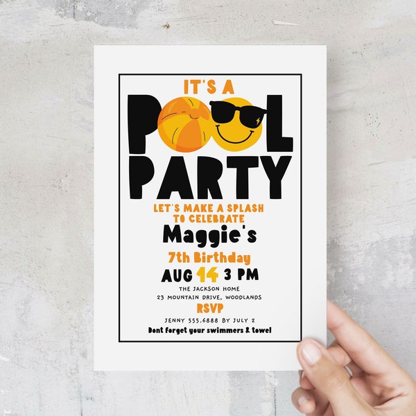 Smiley Face Pool Party Invitation - Etsy