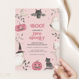 Two Spooky Invitation, Editable Template Pink Halloween 2nd Birthday ...