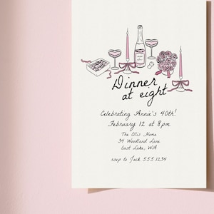 Dinner Party Invitation, Hand Drawn Birthday Invitation, Birthday Party ...