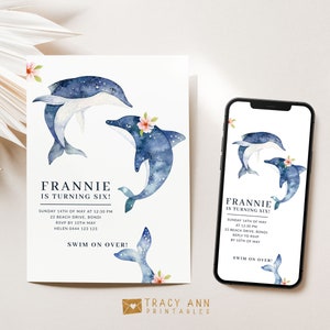 Dolphin Birthday Invitation Template, Editable Beach Party Invite, Pool ...