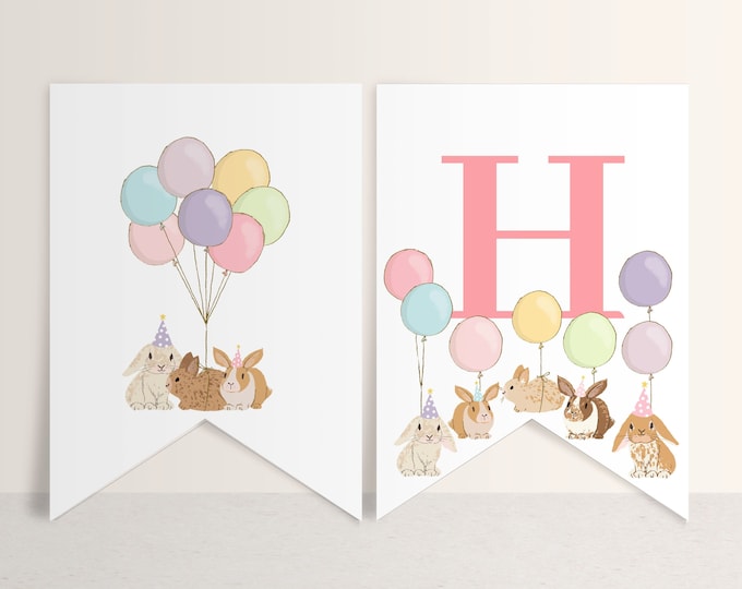 Happy 1st Birthday Bunny Banner, Personalized First Birthday Party ...