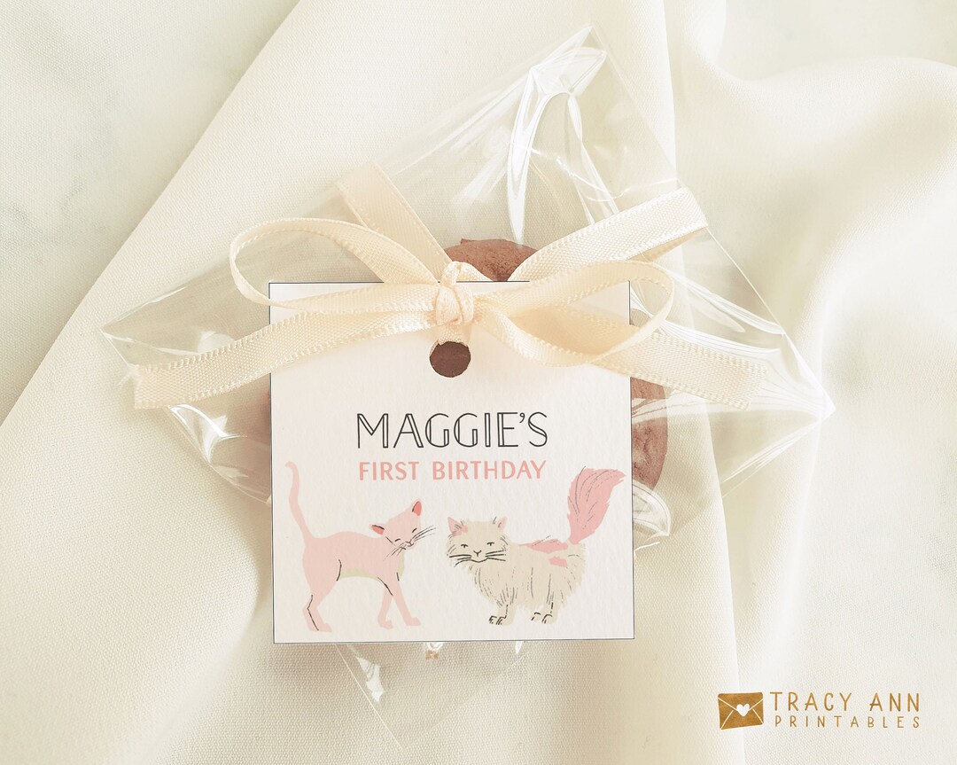 Cat Birthday Thank You Tags Editable Square Favour Tags 2.5 Inch Cats ...
