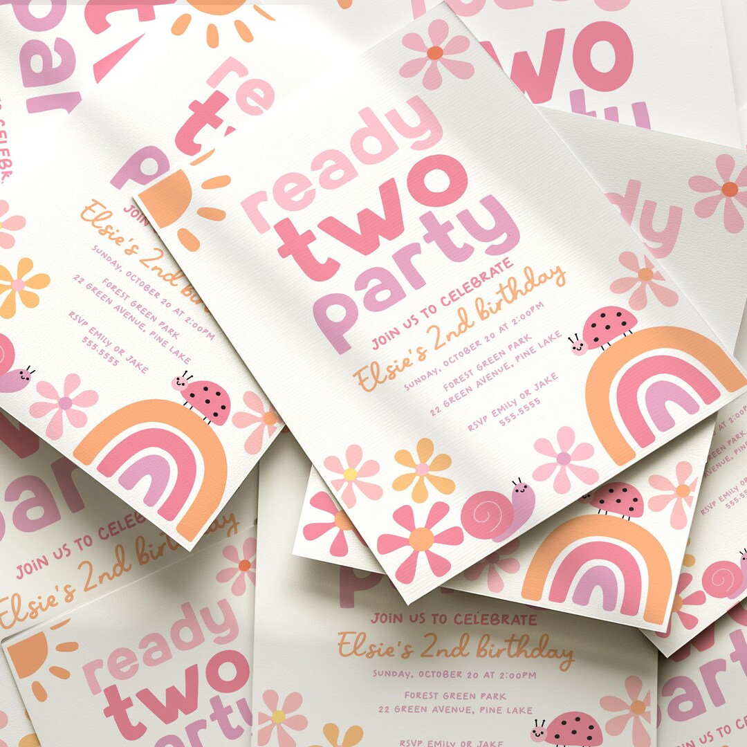 Ready Two Party Invitation, Girl 2nd Birthday Party Invitation Template ...