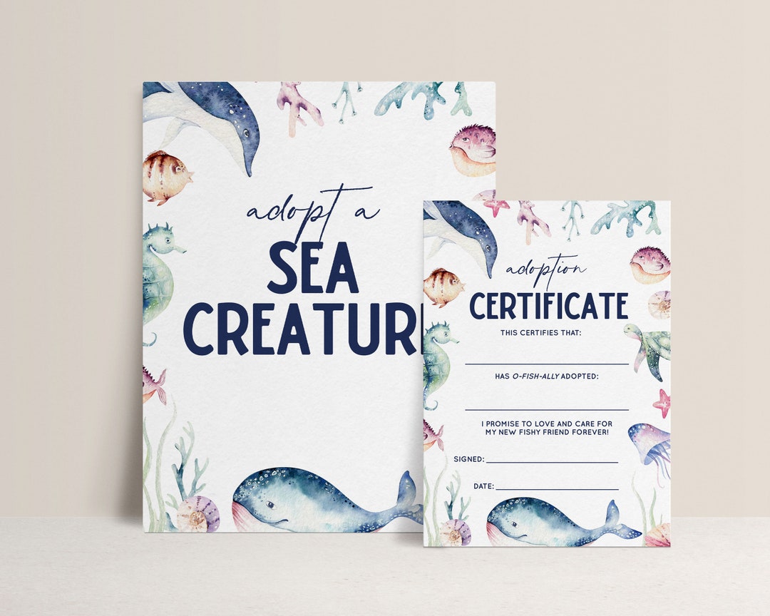 Adopt a Sea Creature Printable Party Game, Adopt a Fish Birthday Game ...