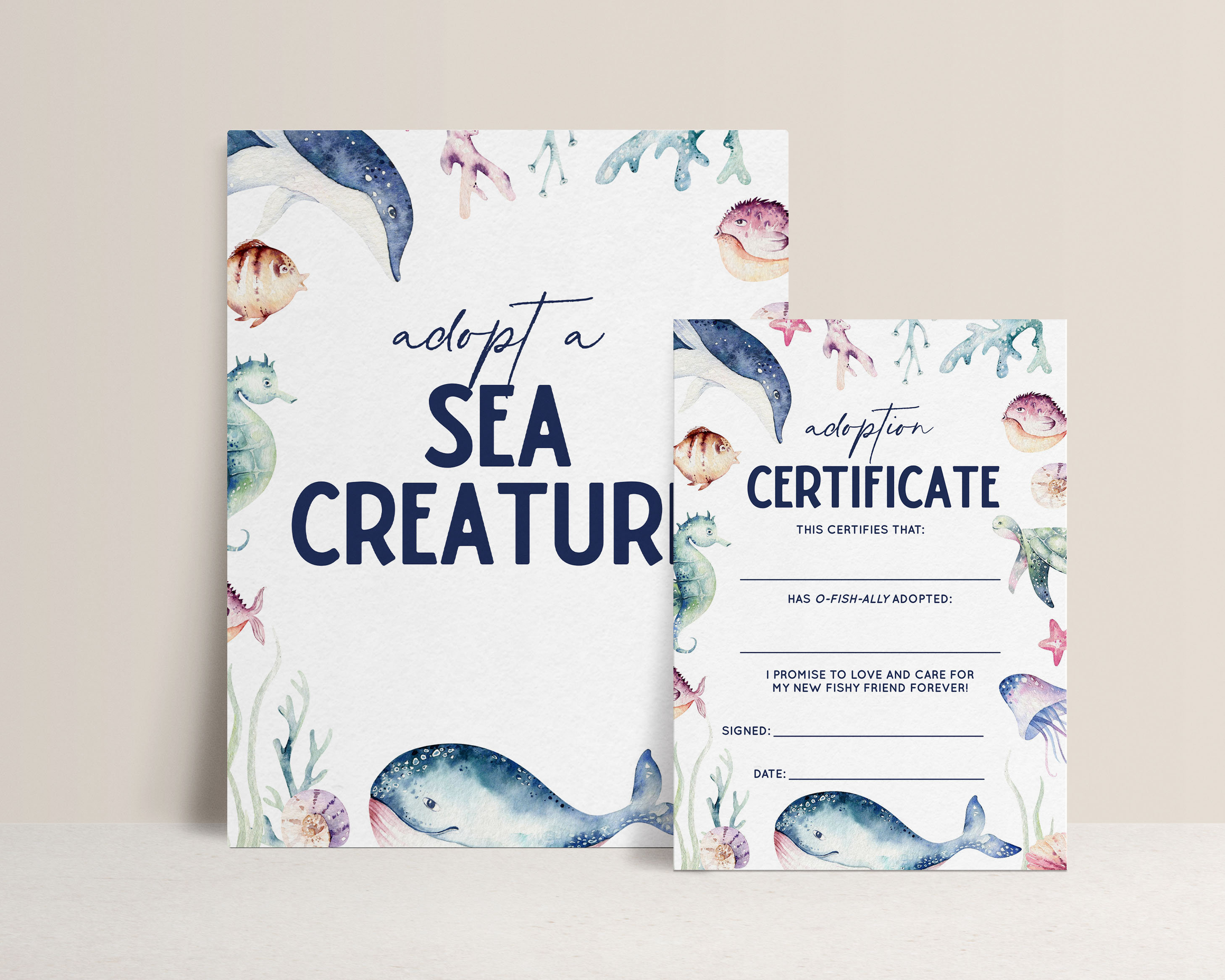 Adopt a Sea Creature Printable Party Game, Adopt a Fish Birthday Game ...