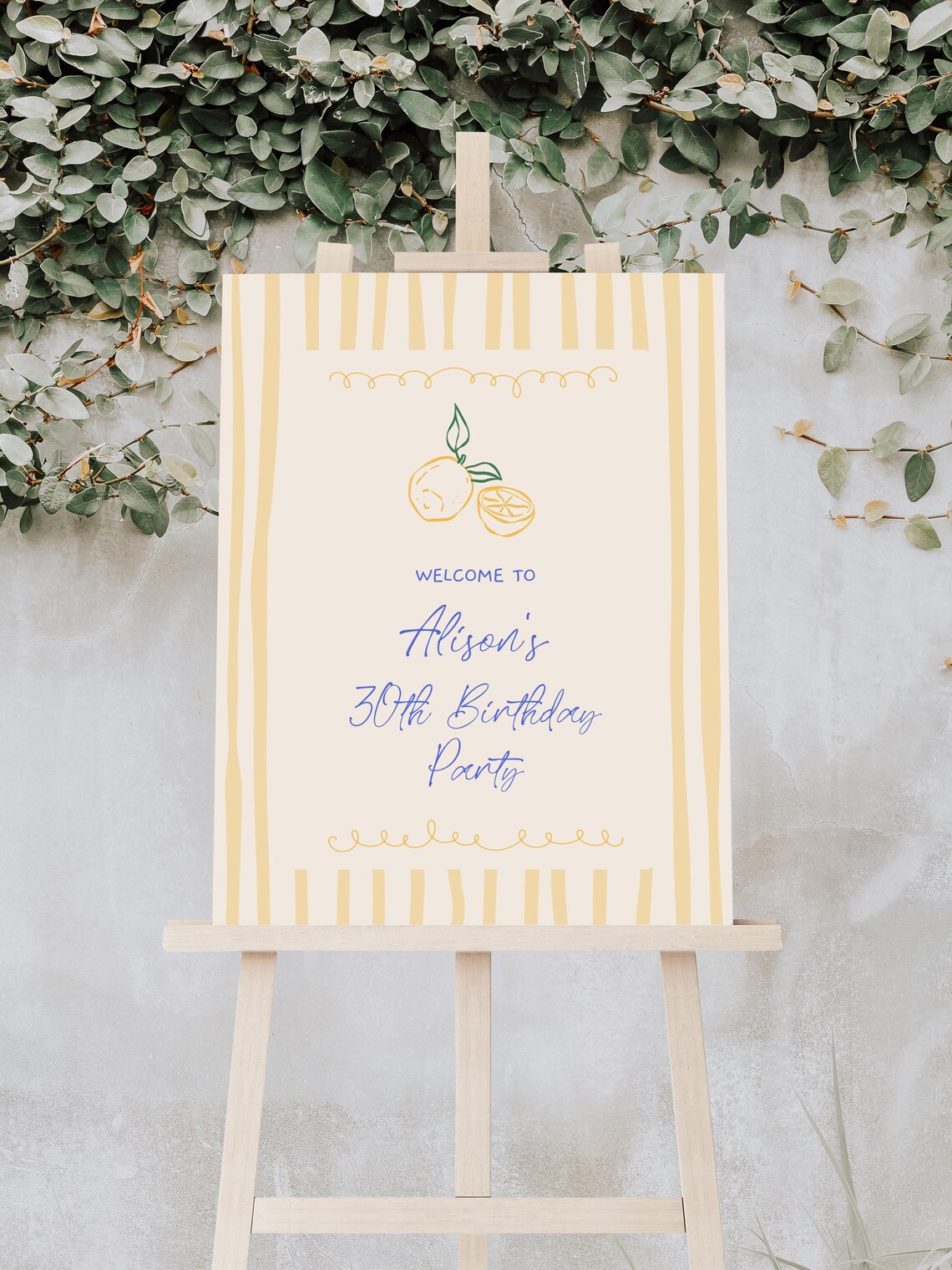 Adult Birthday Welcome Sign, Hand Drawn Citrus Summer Party Welcome ...