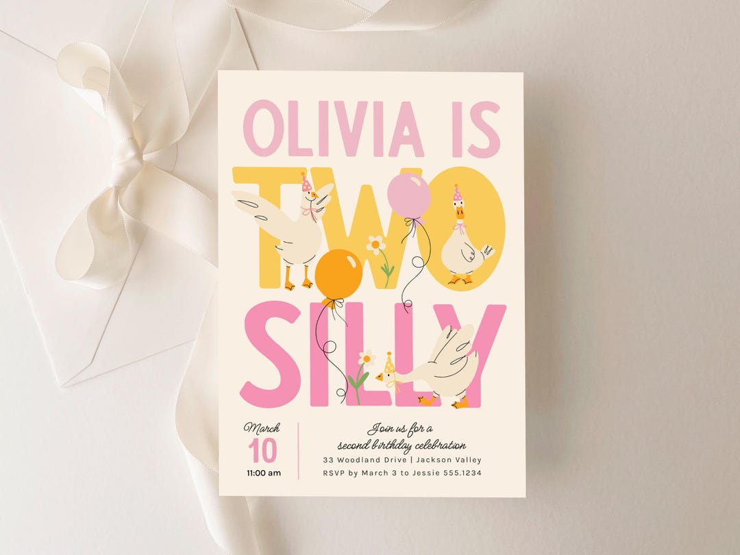 Two Silly Invitation, Silly Goose Girl Birthday Invitation, Goose 2nd ...