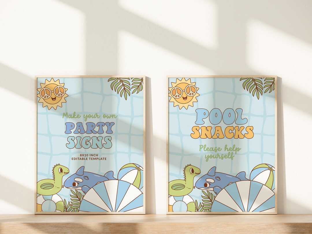 Pool Party Signs, Fun in the Sun Party Sign Template, Boy Birthday ...